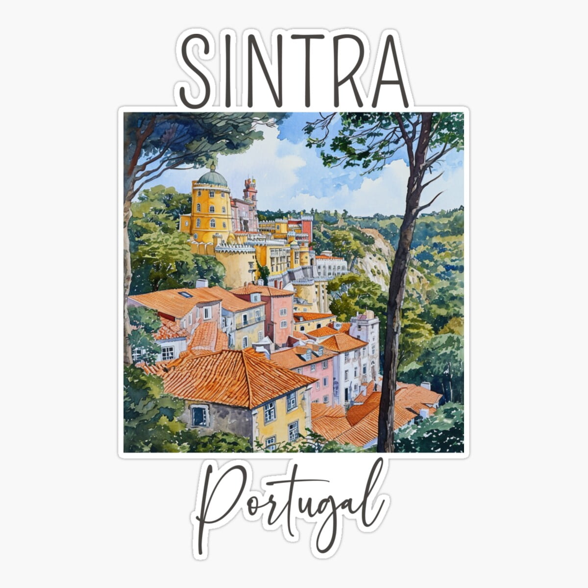 Maneki Watercolor Design Of Sintra - Portugal Sticker, Phone Decal ...