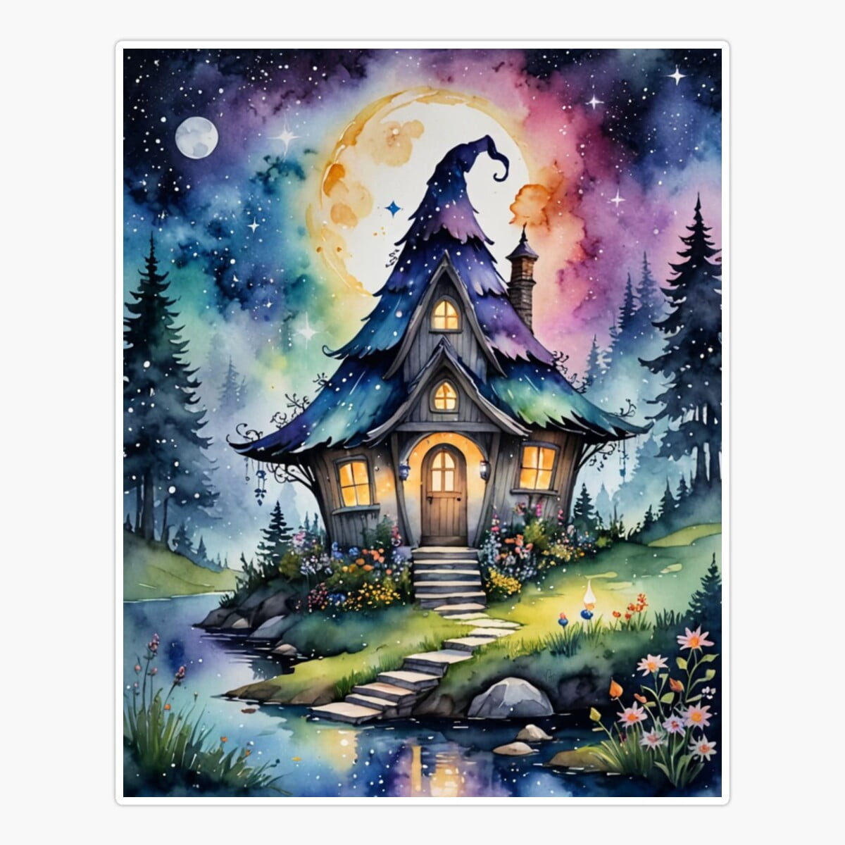 Maneki Watercolor Fairy Witch Cottage Cottagecore Sticker, Phone Decal ...