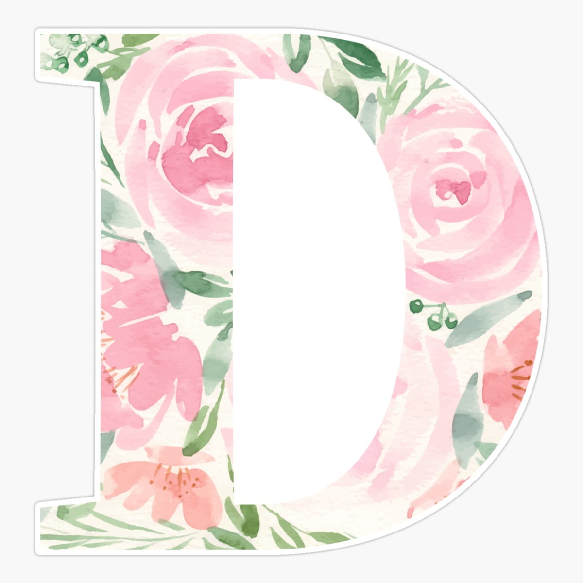 Maneki Watercolor Floral Letter D Sticker, Phone Decal Water Bottle ...