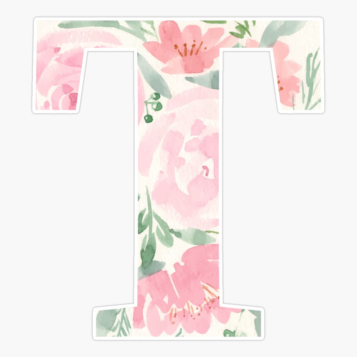 Maneki Watercolor Floral Letter T Sticker, Phone Decal Water Bottle ...