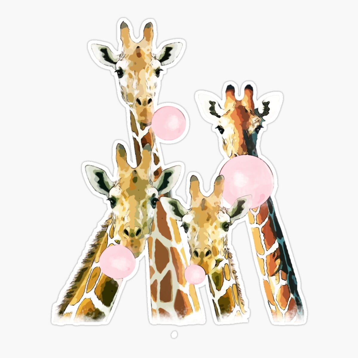 Maneki Watercolor Giraffes With Bubblegum, Funny Animals, Cute, Kawaii ...