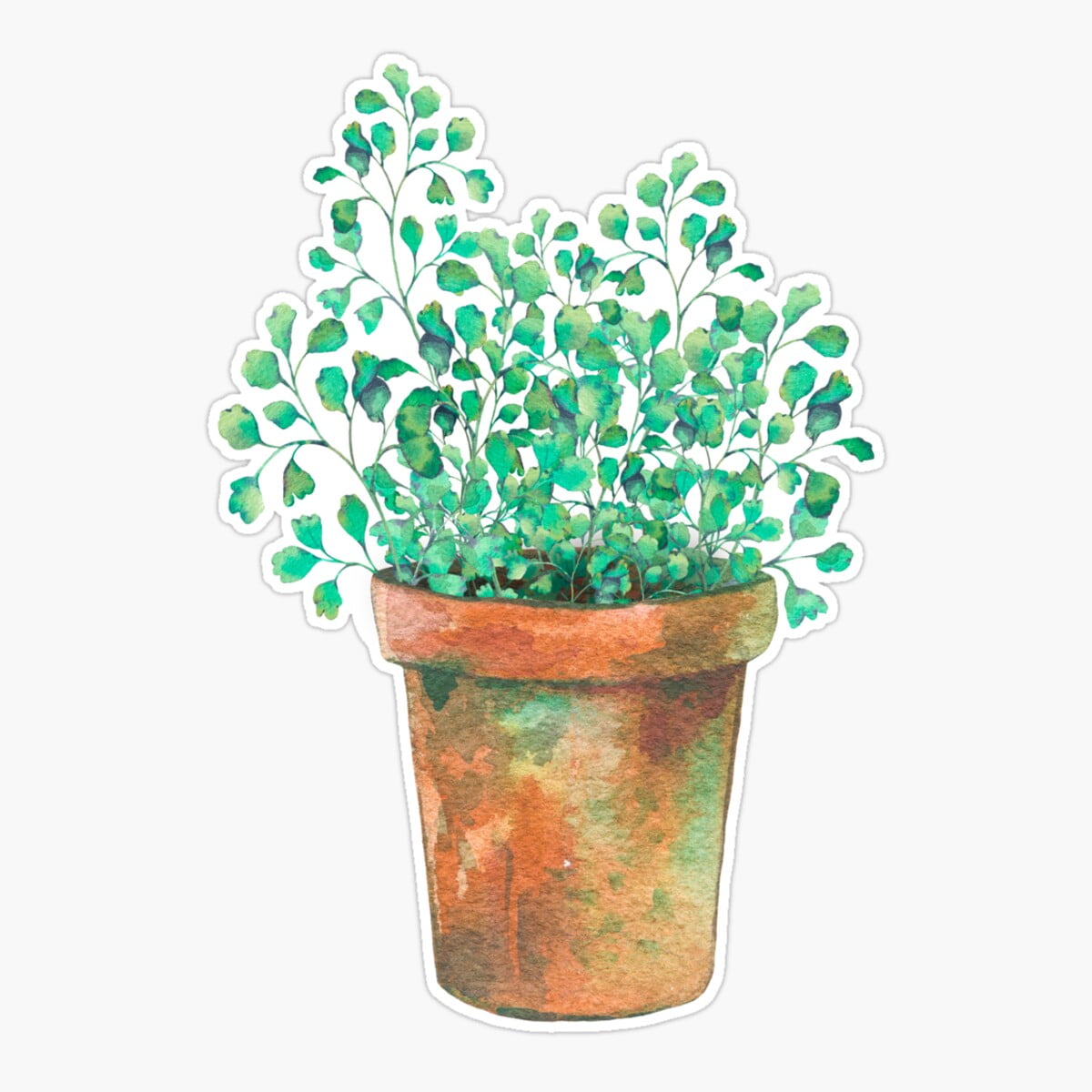 Maneki Watercolor Green Plants In Pot. Sticker, Phone Decal Water ...