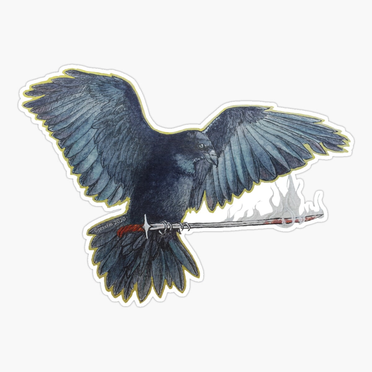 Maneki Watercolor Halloween Magical Raven With Sword Light Version ...