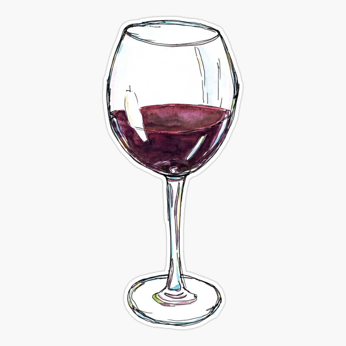 Maneki Watercolor Hand Drawn Sketch Illustration With Gl Of Red Wine Er ...