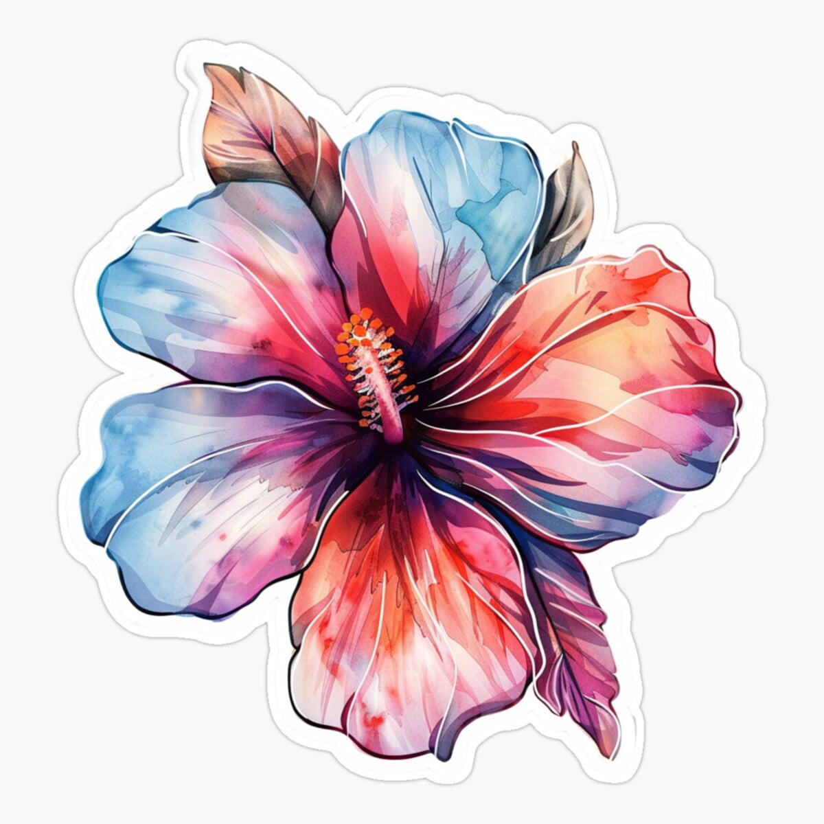 Maneki Watercolor Hibiscus Flower Sticker - Painted Tropical Floral Art ...