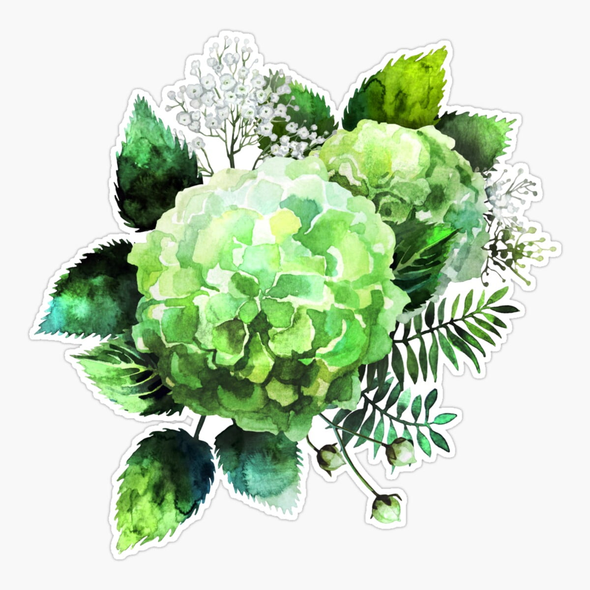 Maneki Watercolor Hydrangea Vignette Sticker, Phone Decal Water Bottle ...