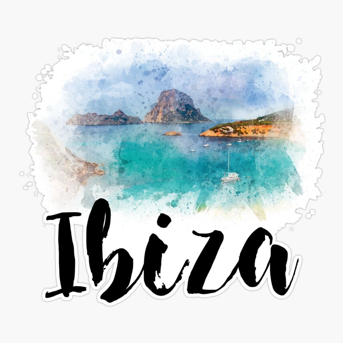Maneki Watercolor Ibiza Sticker, Phone Decal Water Bottle Stickers Car ...