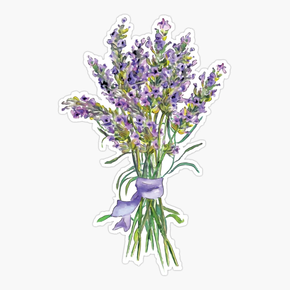 Maneki Watercolor Lavender Flowers Bouquet Sticker, Phone Decal Water ...