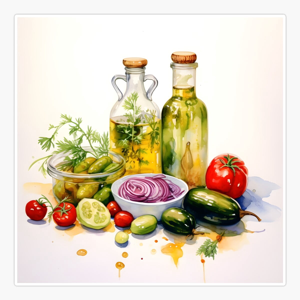 Maneki Watercolor Painting O Vegetables Sticker, Phone Decal Water ...