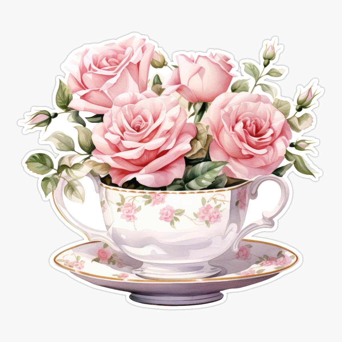 Maneki Watercolor Pink Royal Vintage Rose Teacup Er, Phone Decal Water ...