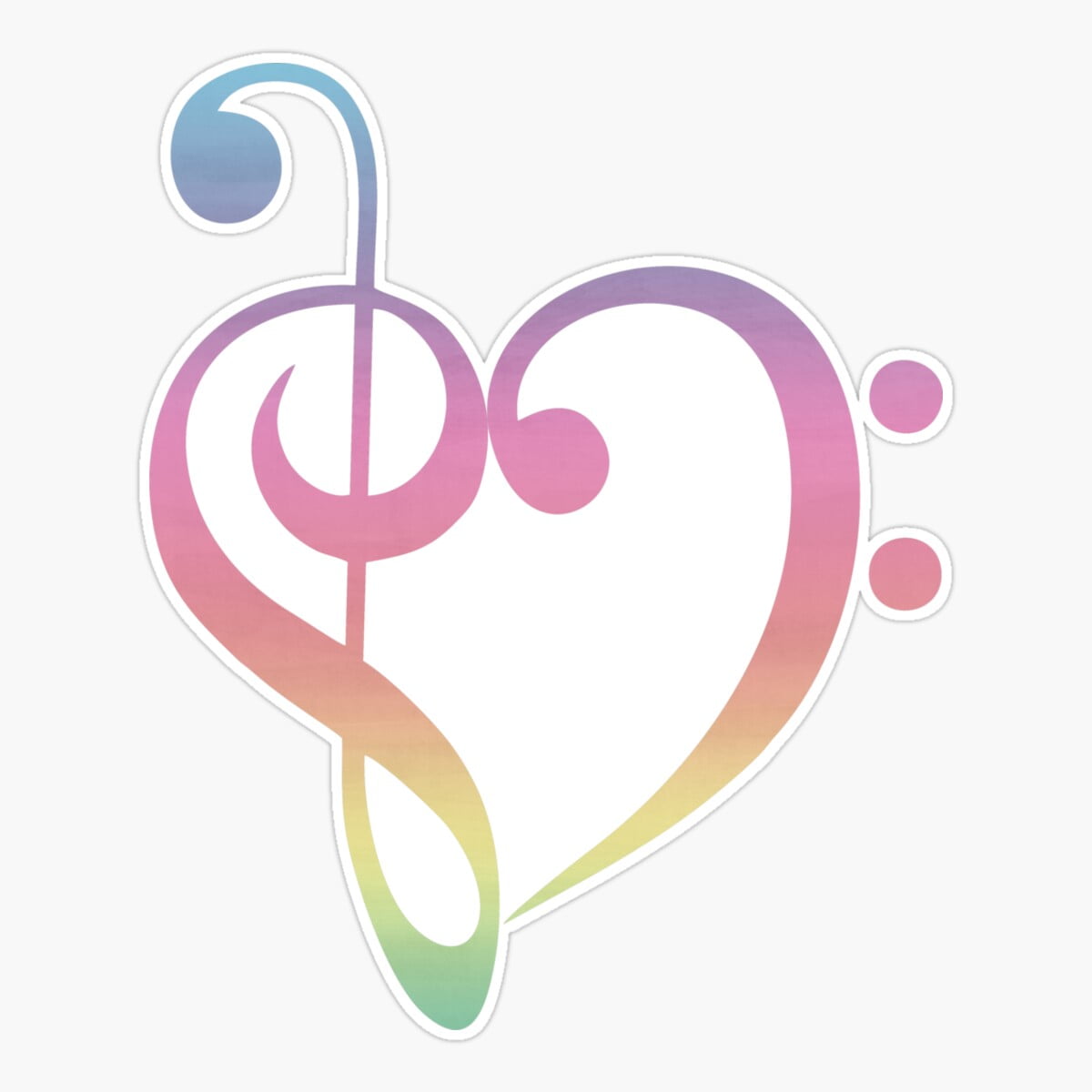 Maneki Watercolor Rainbow Heart B Clef Musical Note Music Instrument ...