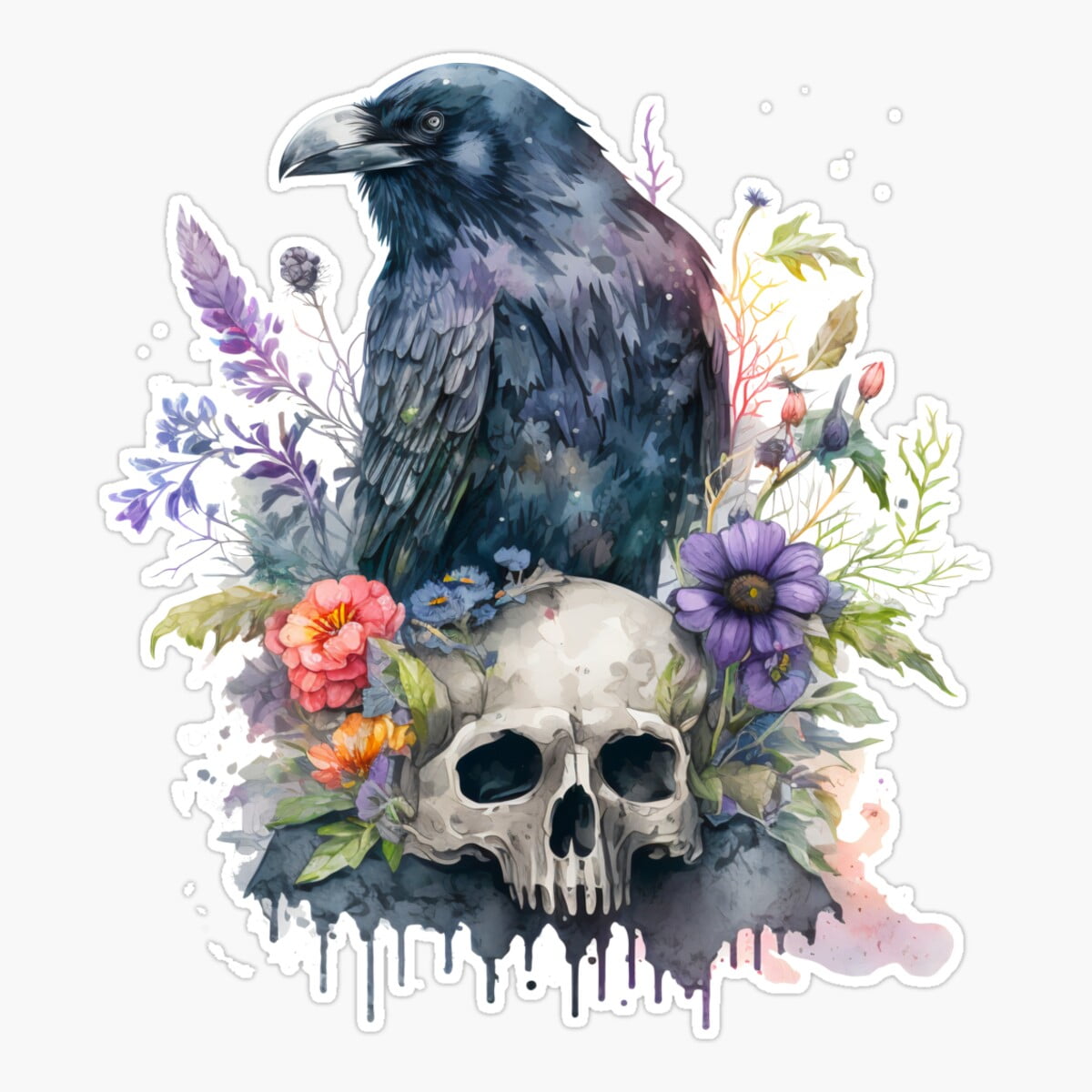 Maneki Watercolor Raven Sticker, Phone Decal Water Bottle Stickers Car ...