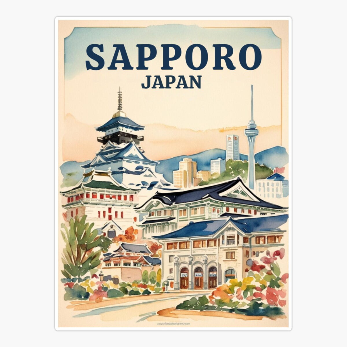 Maneki Watercolor Sapporo Cityscape - Traditional Meets Modern Japan ...