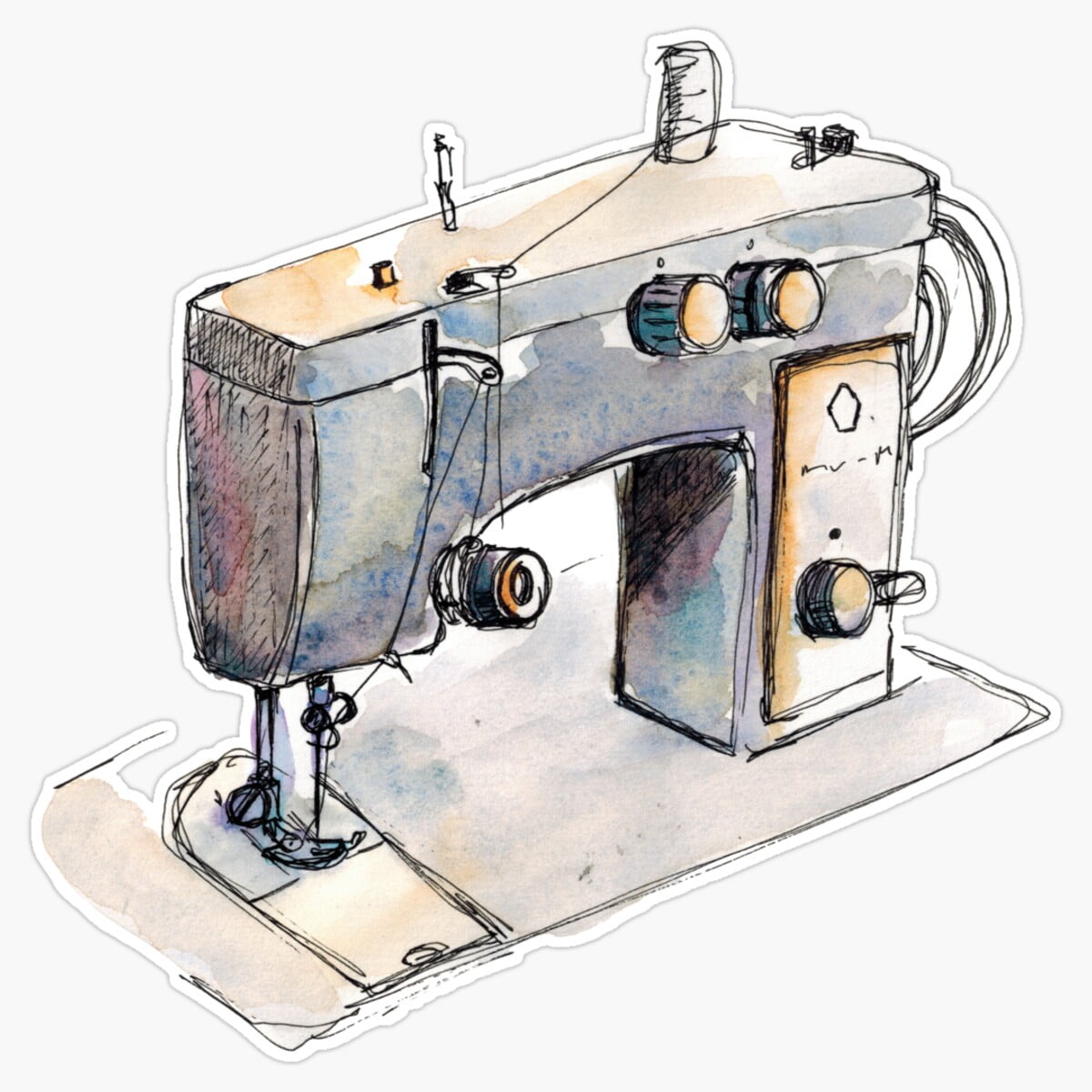 Maneki Watercolor Sketch Sewing Machine Er, Phone Decal Water Bottle ...