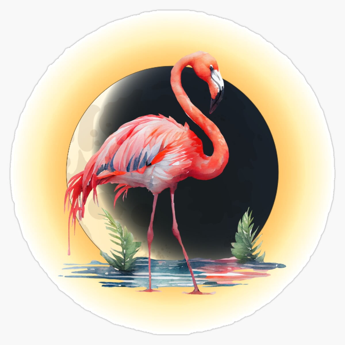 Maneki Watercolor Solar Eclipse Flamingo Er, Phone Decal Water Bottle ...