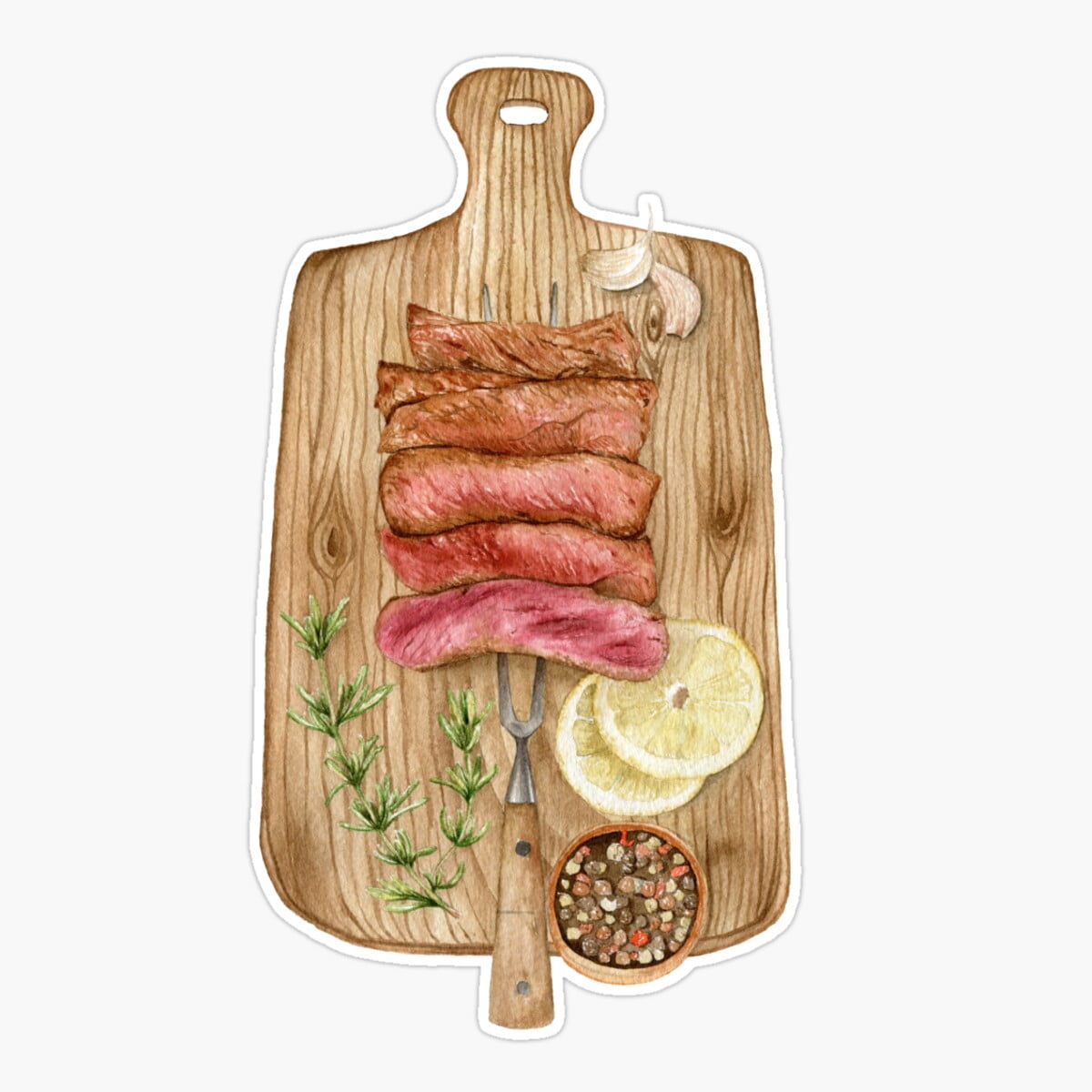 Maneki Watercolor Steak On Cutting Board Sticker, Phone Decal Water ...