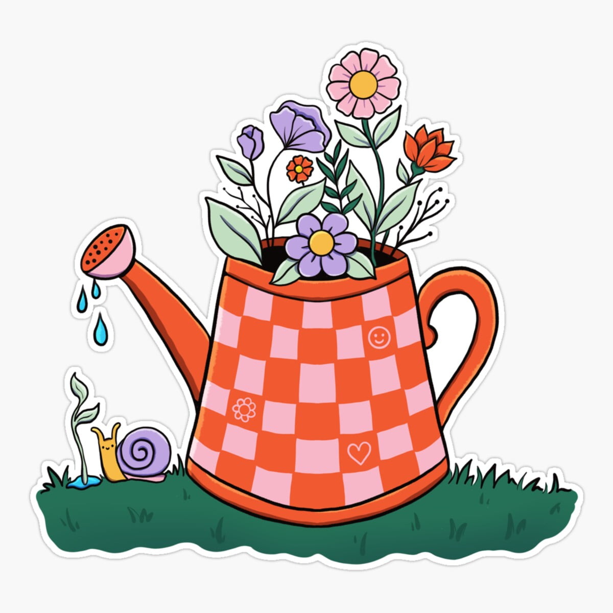 Maneki Watering Can Filled With Flowers Sticker, Phone Decal Water ...