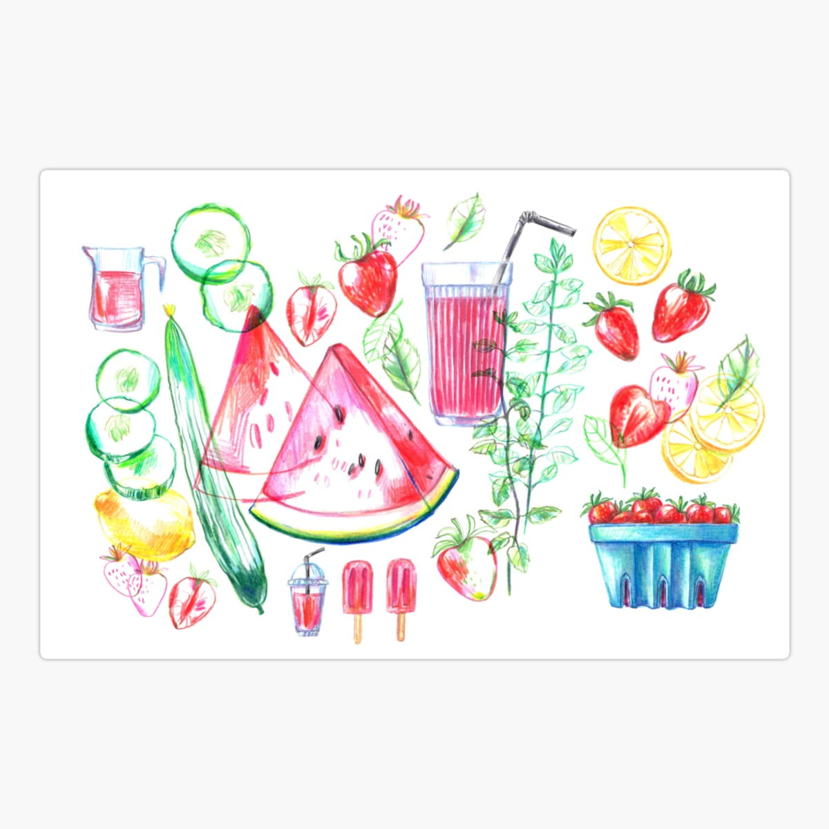 Maneki Waterm And Strawberry Smoothie Drink Recipe Sticker, Phone Decal ...