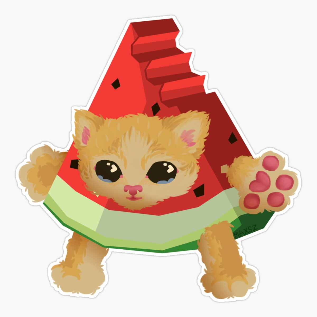 Maneki Watermelon Bite Cat Meme Sticker, Phone Decal Water Bottle ...