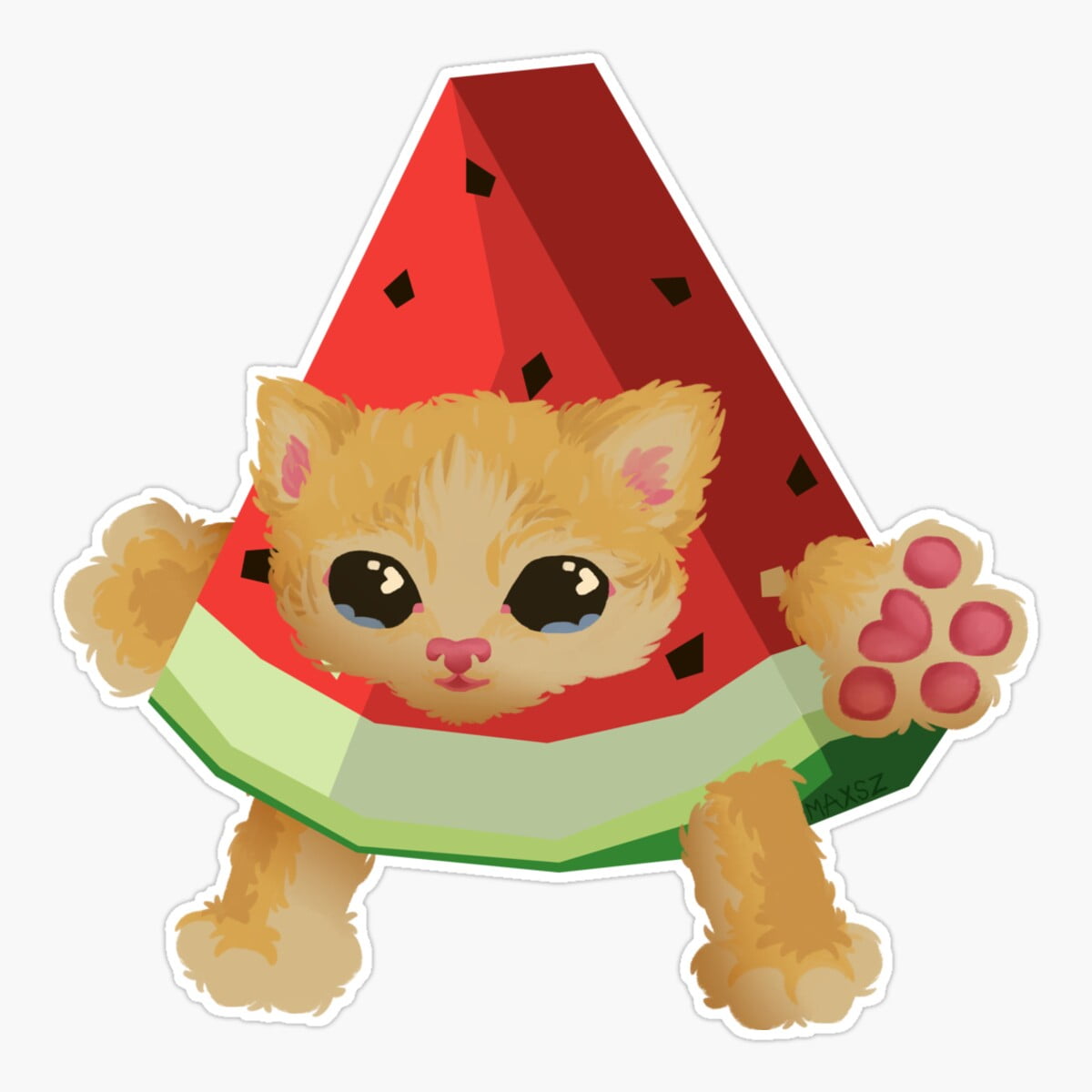 Maneki Watermelon Cat Meme Sticker, Phone Decal Water Bottle Stickers ...