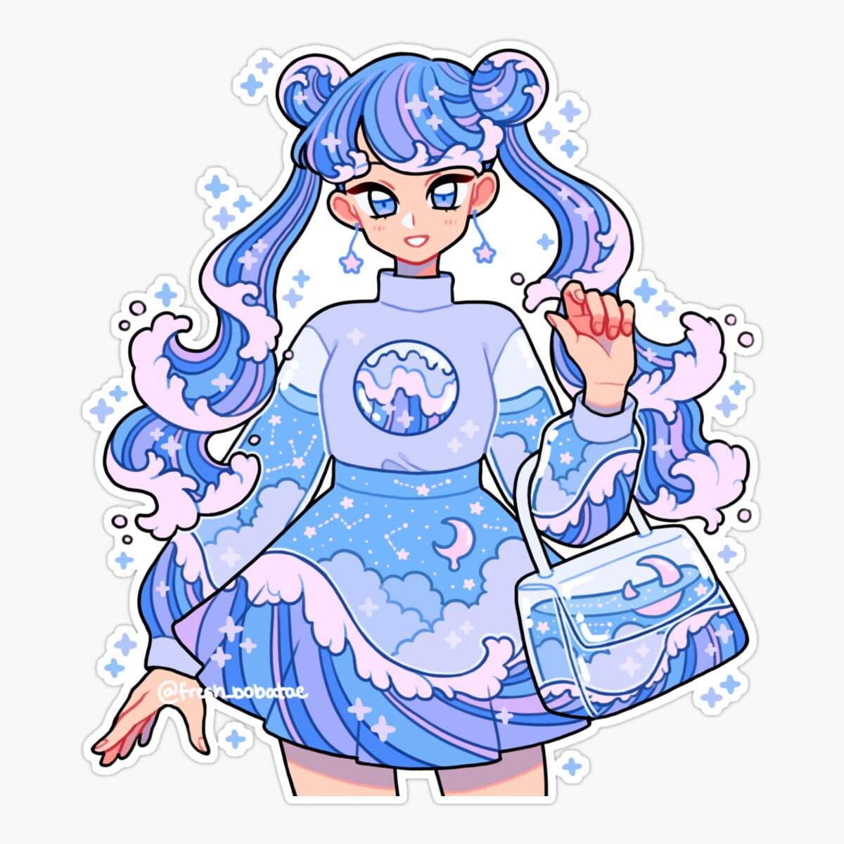 Maneki Wavy Girl Sticker, Phone Decal Water Bottle Stickers Car Decals ...