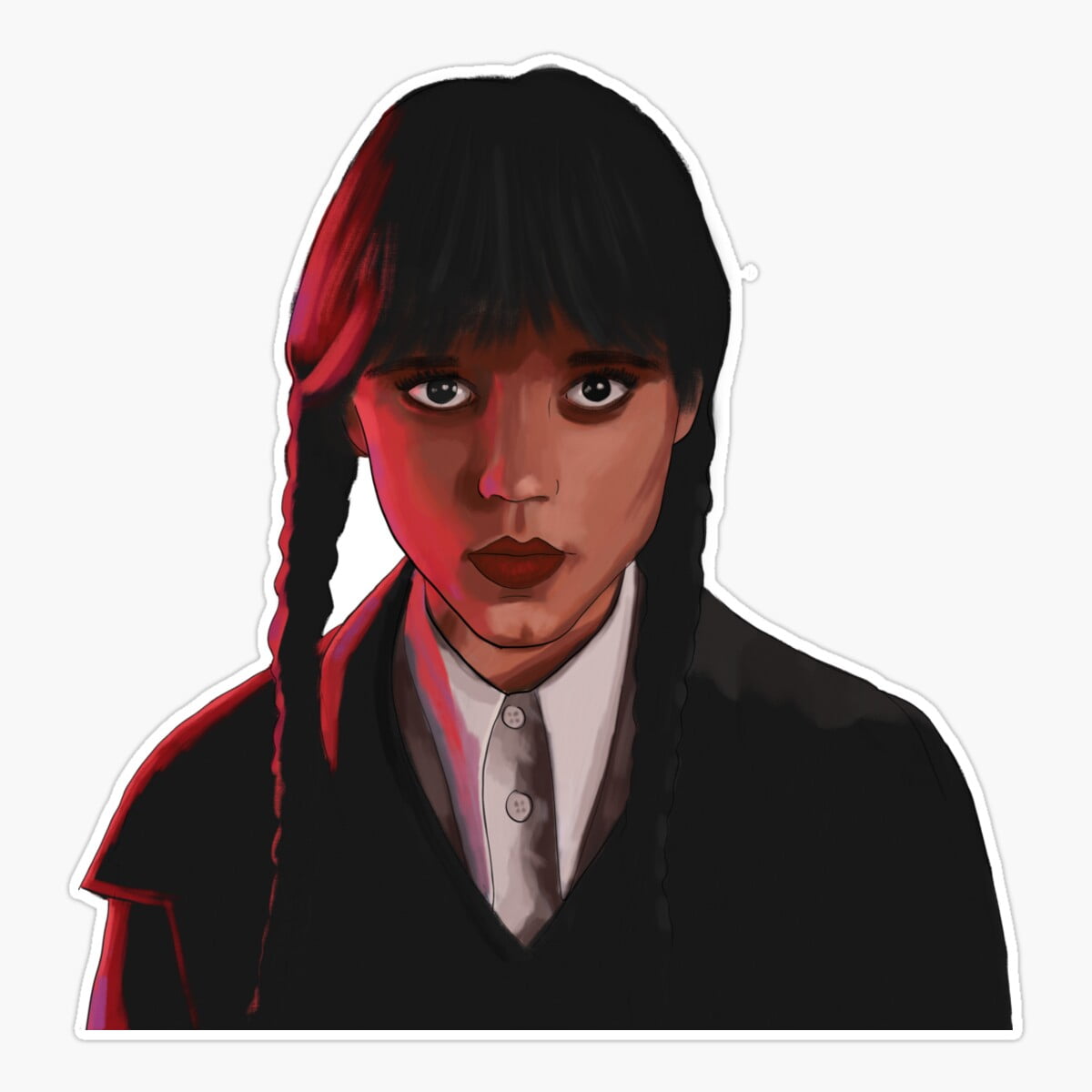 Maneki Wednesday Addams Digital Painting Portrait Sticker, Phone Decal ...