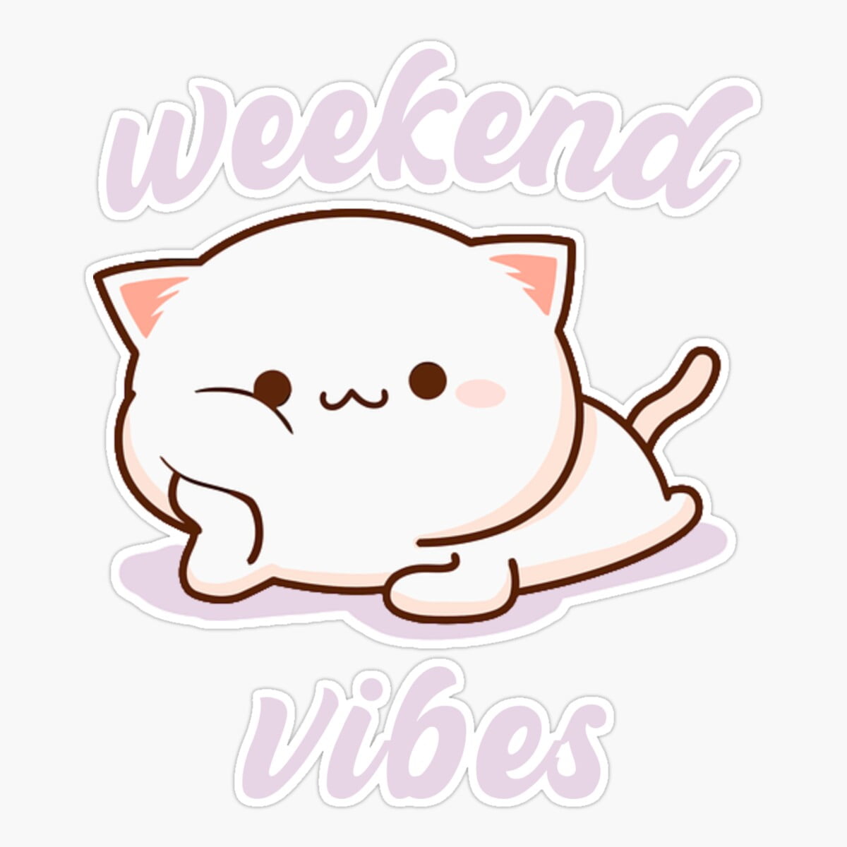 Maneki Weekend Vibes Lazy Cat Kawaii Sticker, Phone Decal Water Bottle ...