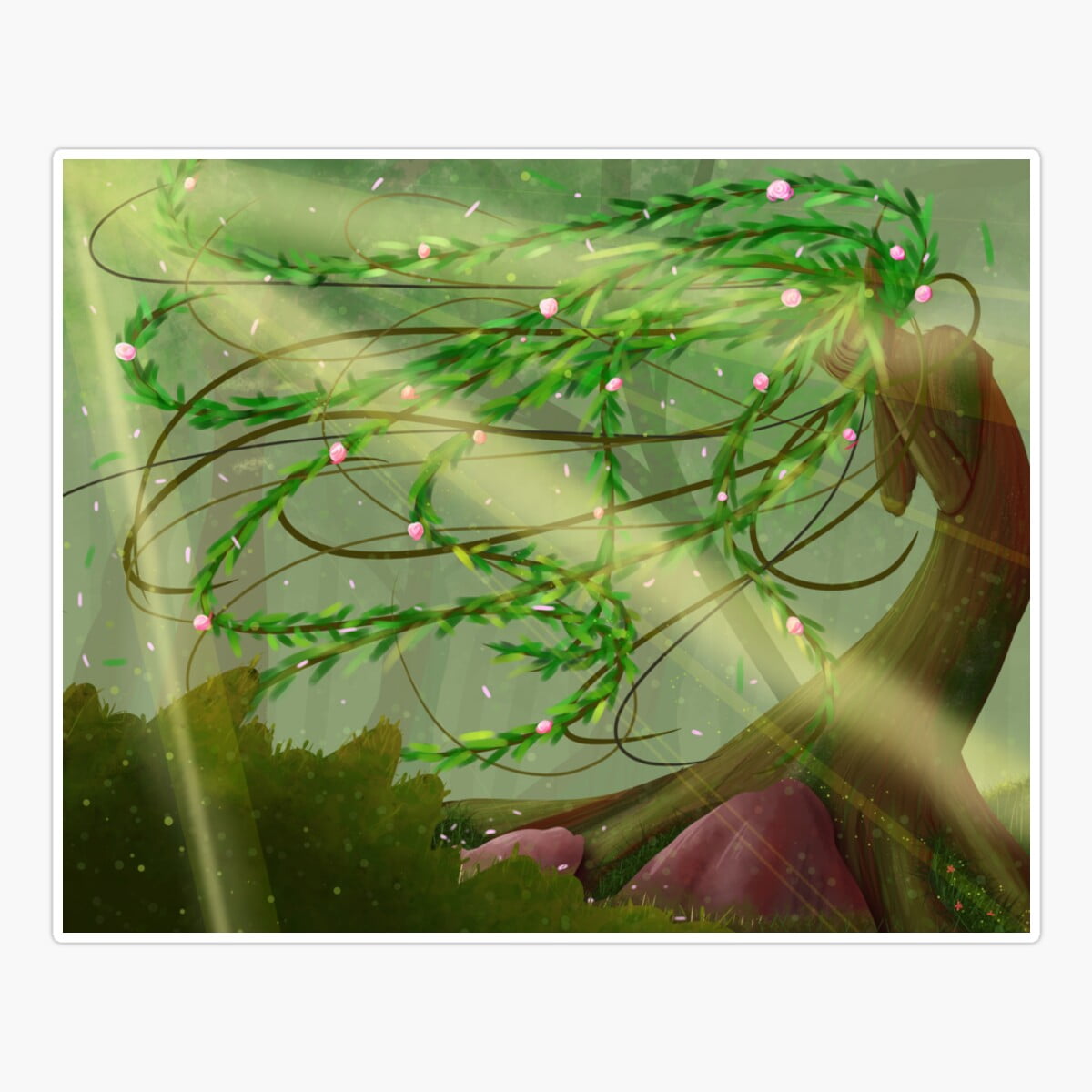 Maneki Weeping Cherry Tree Sticker, Phone Decal Water Bottle Stickers ...