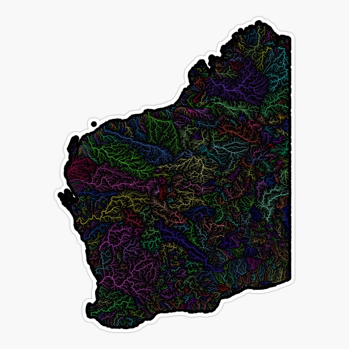 Maneki Western Australia River Basin Map In Rainbow Colours With Black ...