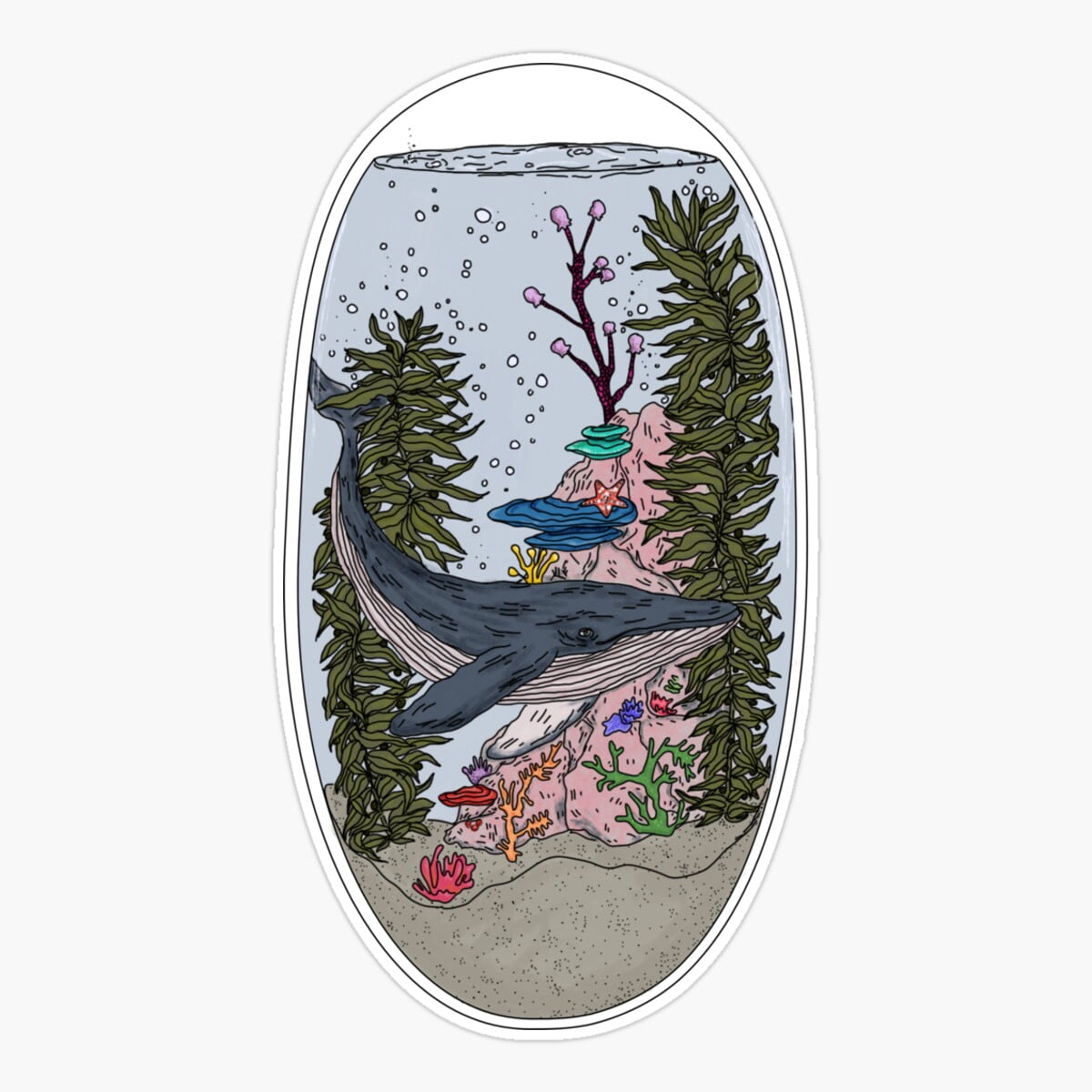 Maneki Whale Aquarium Capsule Sticker, Phone Decal Water Bottle ...