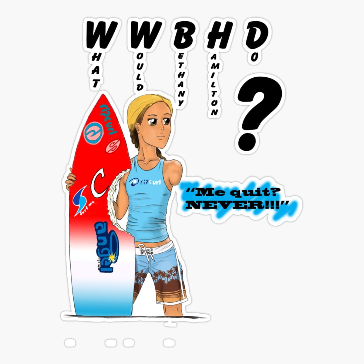 Maneki What Would Bethany Hamilton Do? Sticker, Phone Decal Water ...