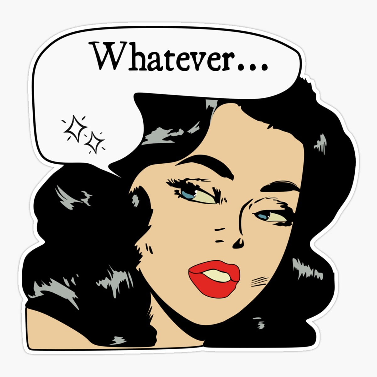 Maneki Whatever Black Hair Comic Girl Sticker, Phone Decal Water Bottle ...