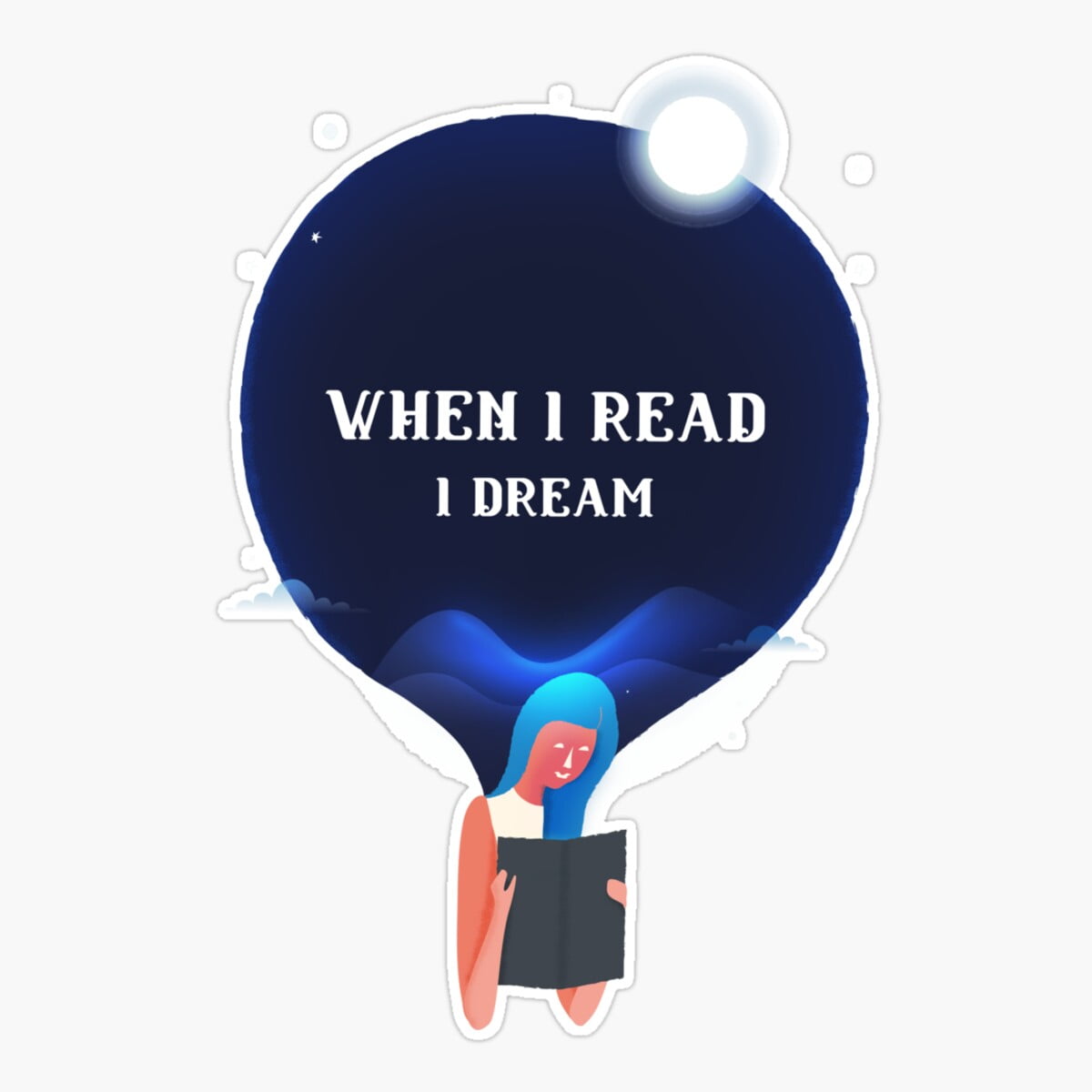 Maneki When I Read I Dream Sticker, Phone Decal Water Bottle Stickers ...