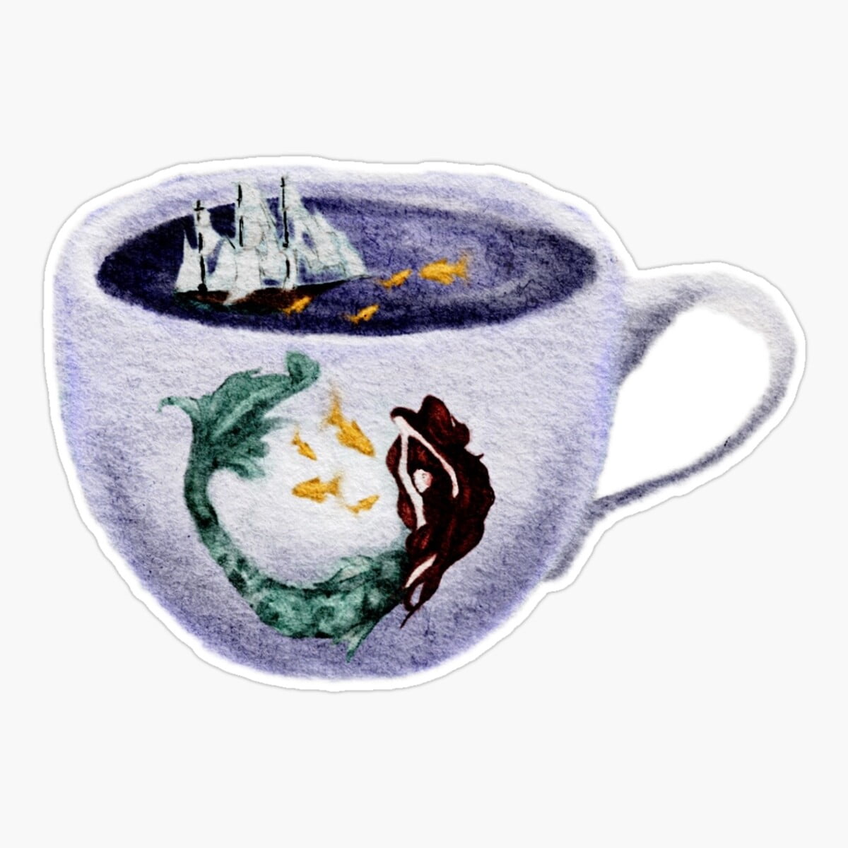 Maneki Whimsical Aesthetic Fantasy Mermaid Tea Cup Holding Ship And ...