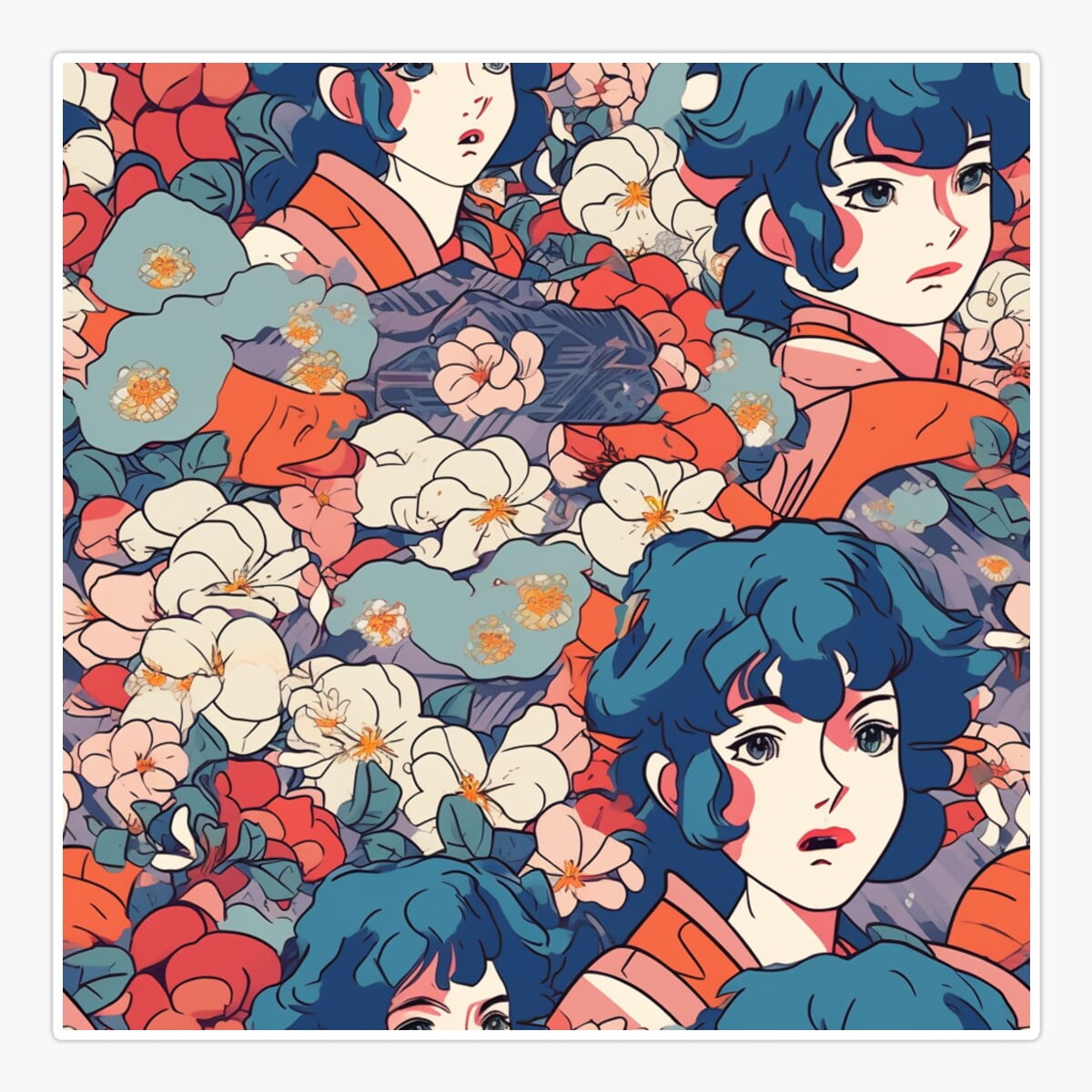 Maneki Whimsical Anime Flashback Sticker, Phone Decal Water Bottle ...