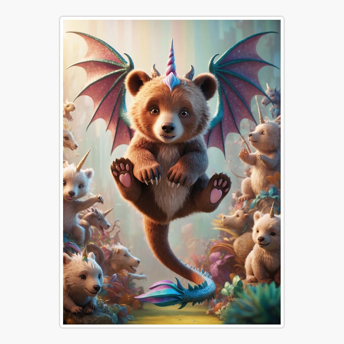 Maneki Whimsical Bear Cub Unicorn Dragon Hybrid Er, Phone Decal Water ...