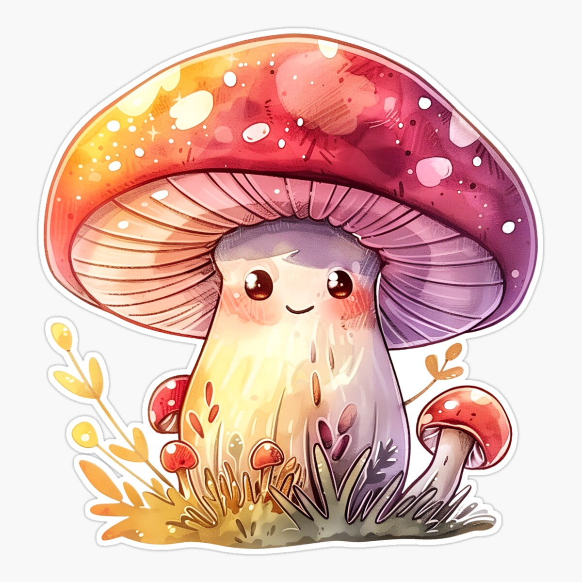 Maneki Whimsical Kawaii Mushroom Sticker, Phone Decal Water Bottle ...