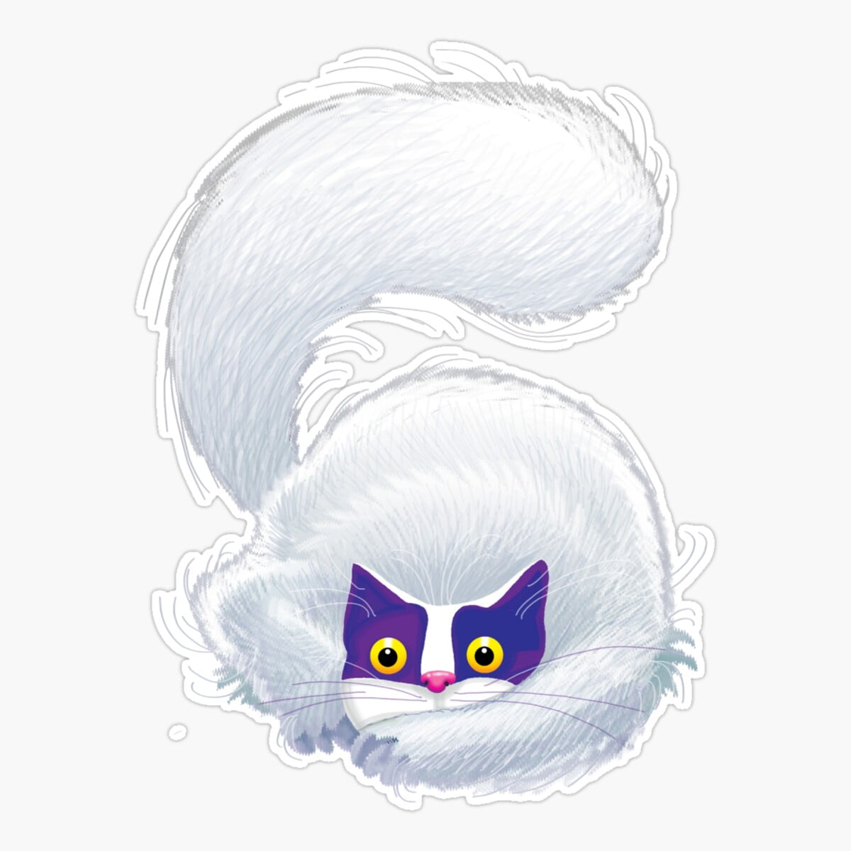 Maneki Whimsical Luy White Cat With Purple Ace And Big Tail - Cute And ...