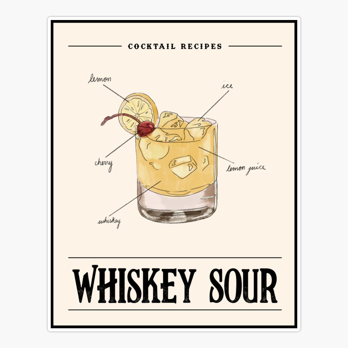 Maneki Whiskey Sour Cocktail Poster Illustration Er, Phone Decal Water ...