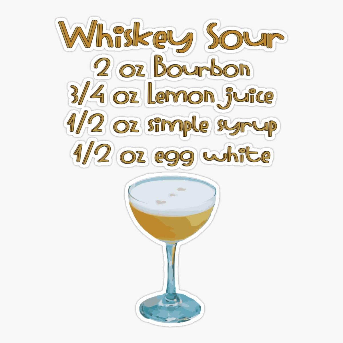 Maneki Whiskey Sour Cocktail Recipe Sticker, Phone Decal Water Bottle ...