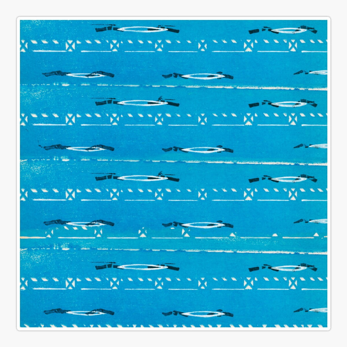 Maneki White And Blue Ocean | Vintage Japanese Prints Sticker, Phone ...