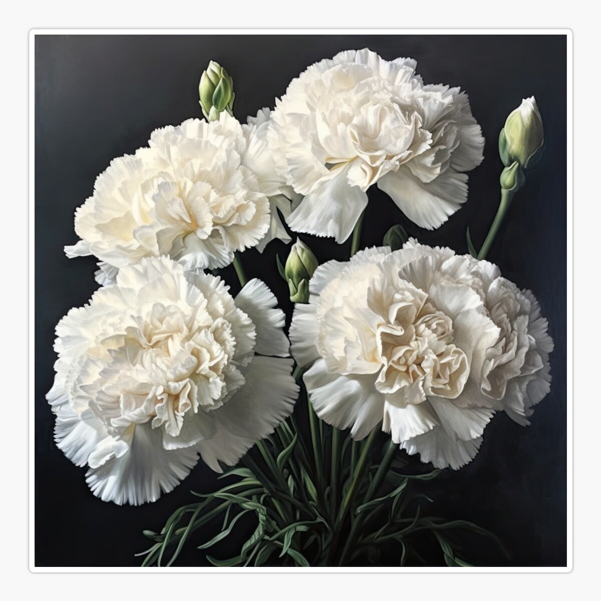 Maneki White Carnations Sticker, Phone Decal Water Bottle Stickers Car ...