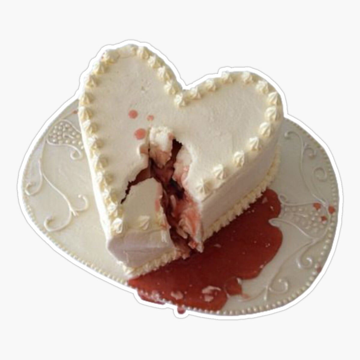 Maneki White Heart Cake With Red Flowing Filling Sticker, Phone Decal ...