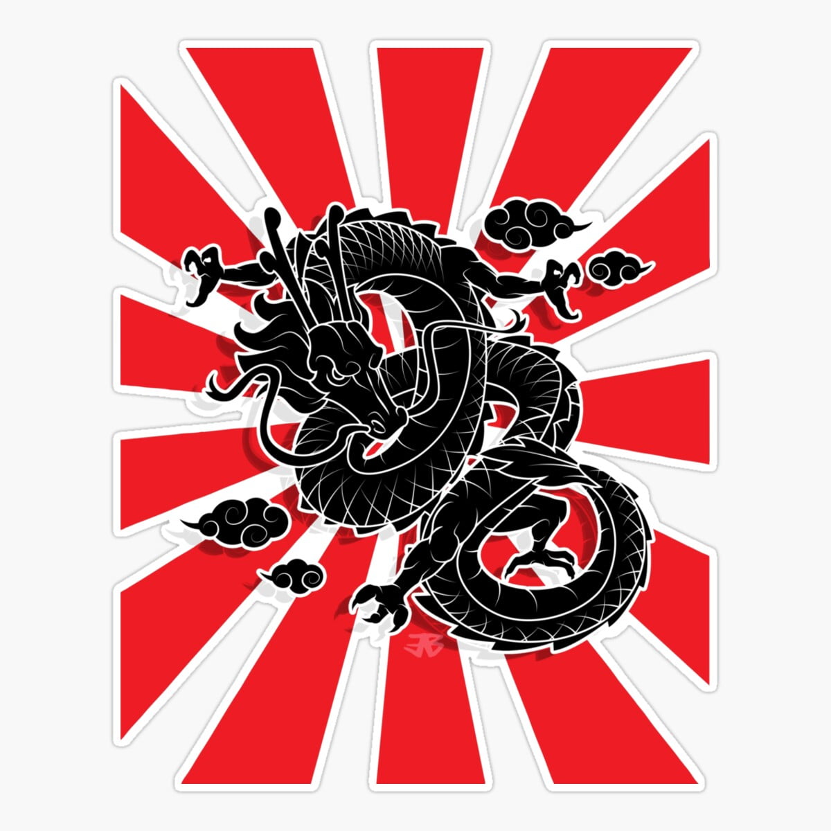 Maneki White Japanese Dragon Tattoo Style With Rising Sun Flag Japan ...