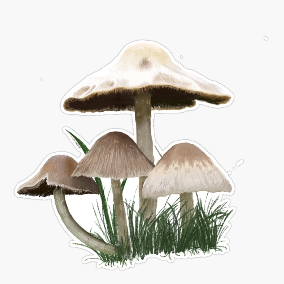 Maneki White Little Mushroom Family Sticker, Phone Decal Water Bottle ...