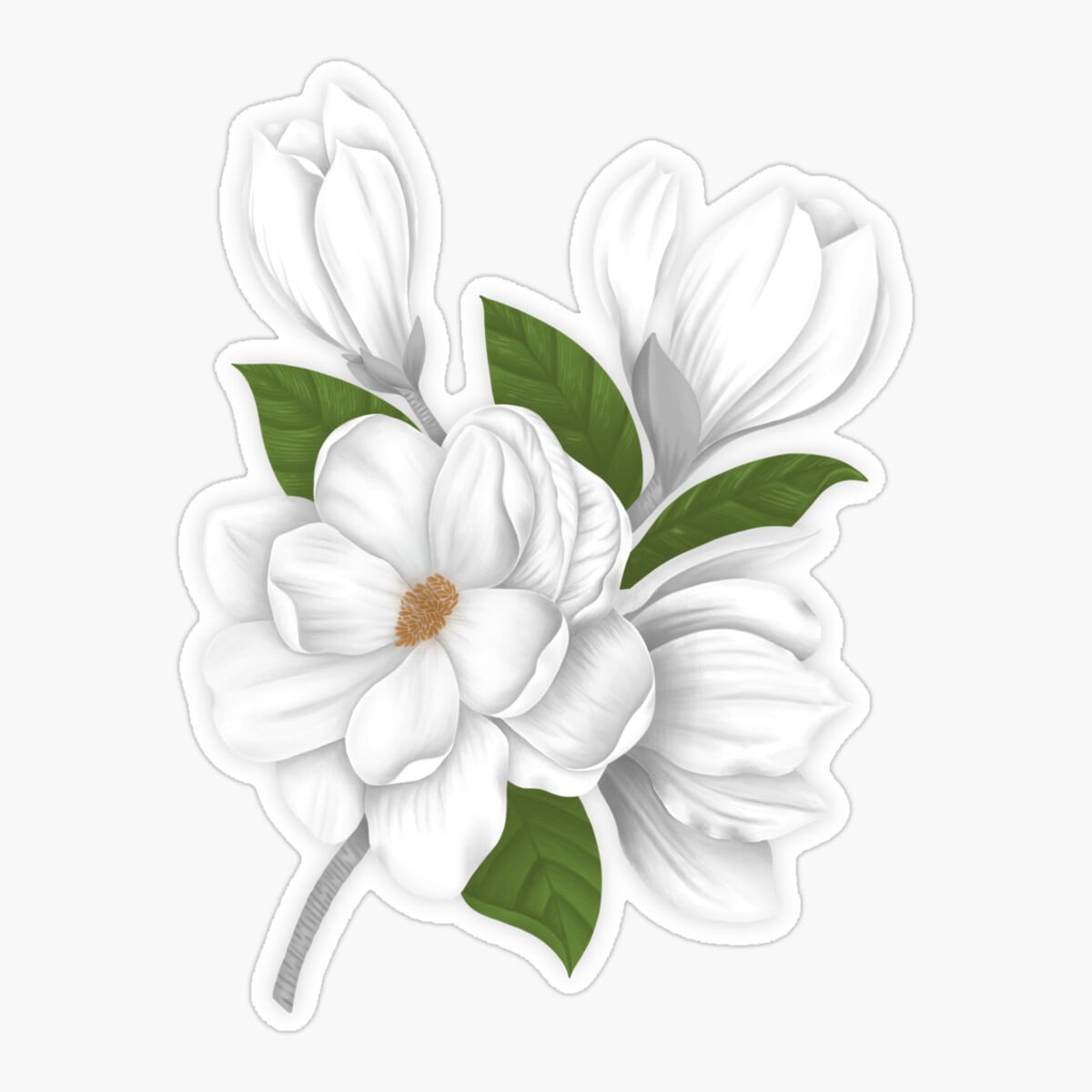 Maneki White Magnolia Flower Sticker, Phone Decal Water Bottle Stickers ...