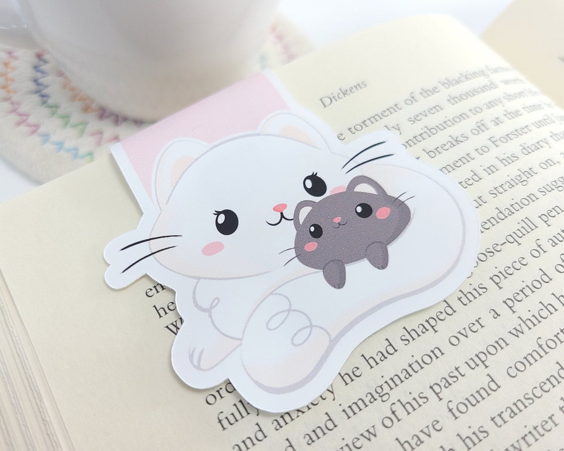 Maneki White Mama Cat Bookmark, Kitty Planner Clip, Cute Cat Themed ...