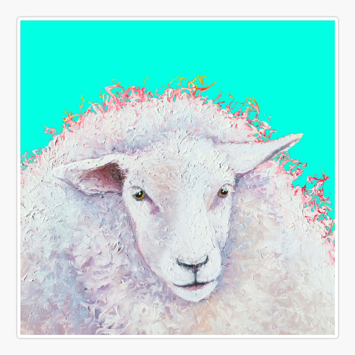 Maneki White Sheep On A Turquoise Background Sticker, Phone Decal Water ...