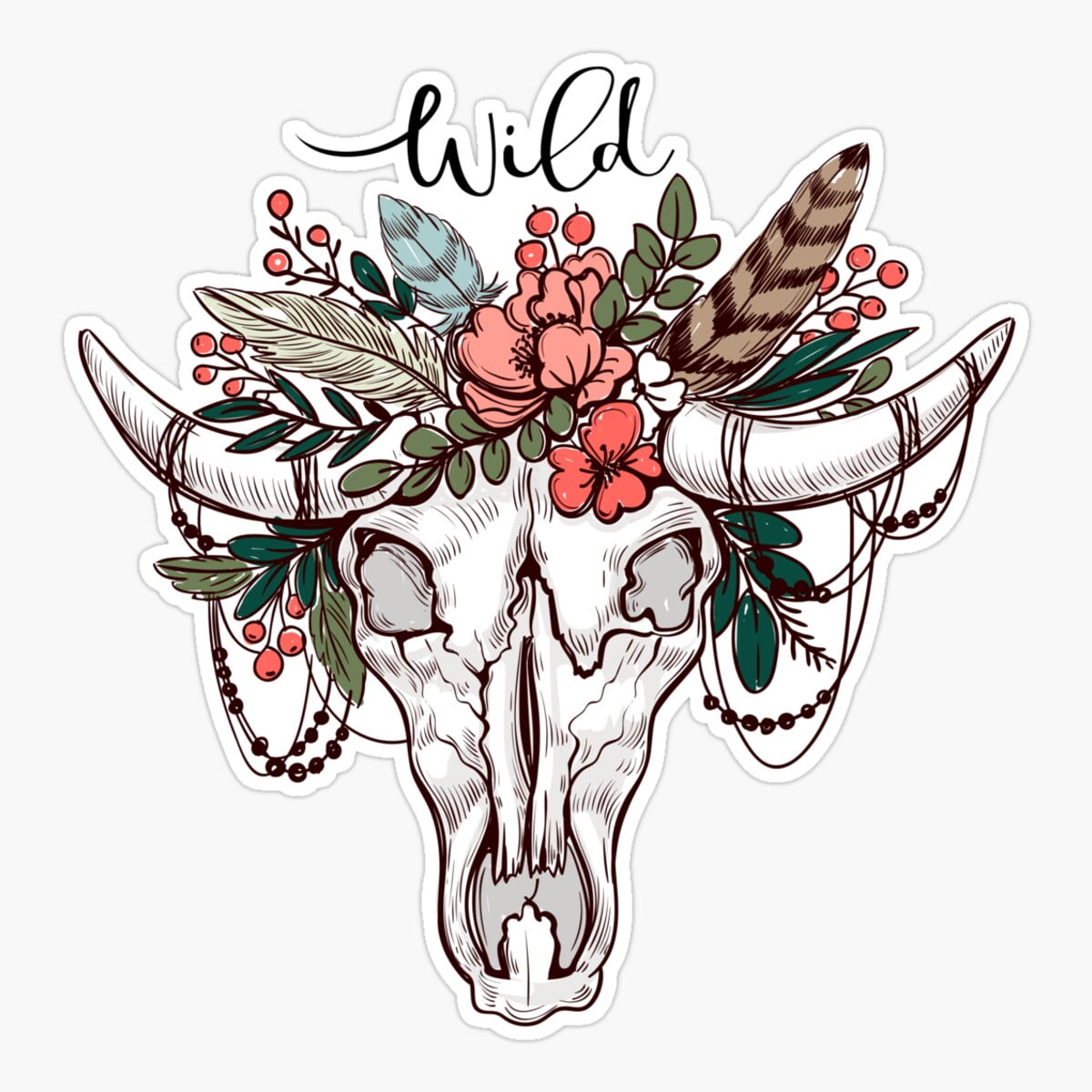 Maneki Wild And Ree Steer Skull Er, Phone Decal Water Bottle Stickers ...