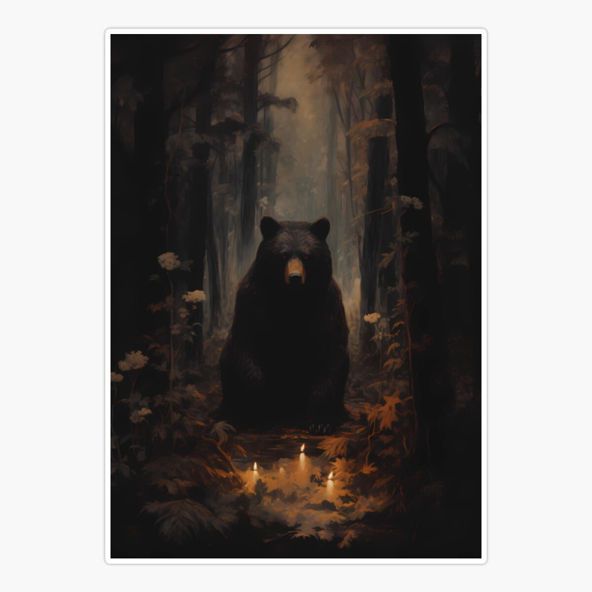 Maneki Wild Bear Dark Academia Gothic Cottagecore Decor Sticker, Phone ...